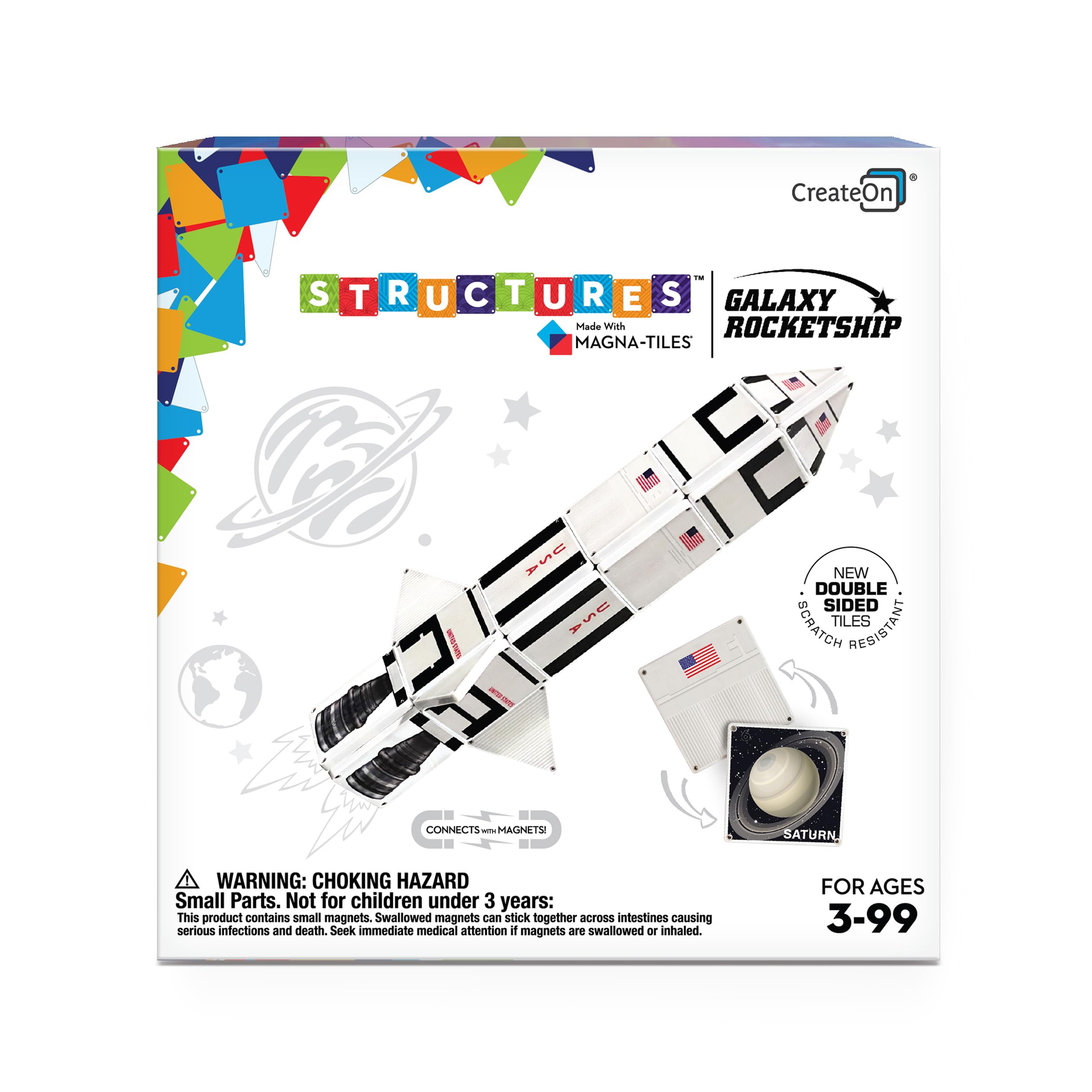 CreateOn Magna-Tiles Structure-Building Set for Kids, Galaxy Rocket Magnet Tiles, Magnetic Kidsβ Building Toys, STEM Toys for Boys and Girls Ages 3+, 24 Pieces