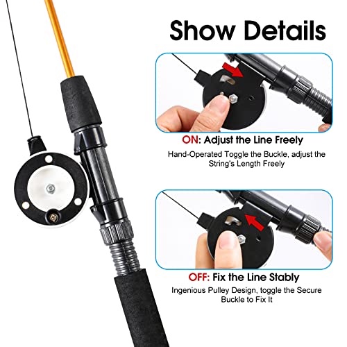 Cat Fishing Pole Toy, 1 Retractable Cat Wand 4 Replacement Attachments with Feathers Fish Dragonfly Caterpillar with Crinkle Paper Interactive Kitten Toys Gifts with Detachable Bells Nylon Rope