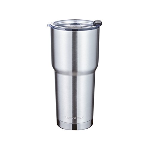 LOCK & LOCK Stainless Steel Double Wall Vacuum Insulated BPA-Free Non Toxic Travel Mug for Cold Drinks and Hot Beverages, 24oz, Brushed Aluminum