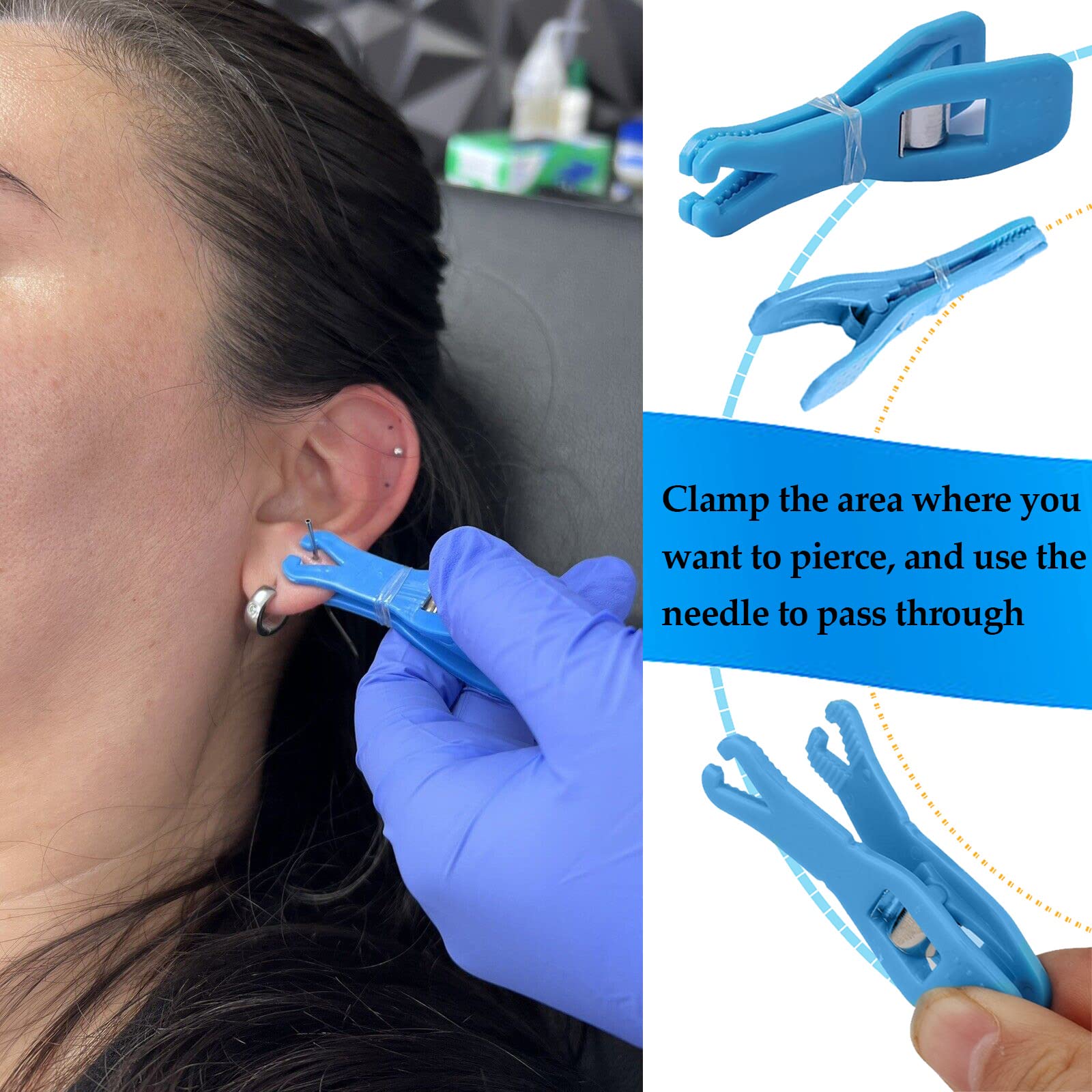 Body Piercing Clamps Tool - Usiriy 25PCS Disposable Triangle Body Piercing Needle Slot Forcep Clamp Piercing Clip Puncture Hemostatic Forceps Ear Nose Lip Navel Piercing Supplies Blue Plier (Triangle)
