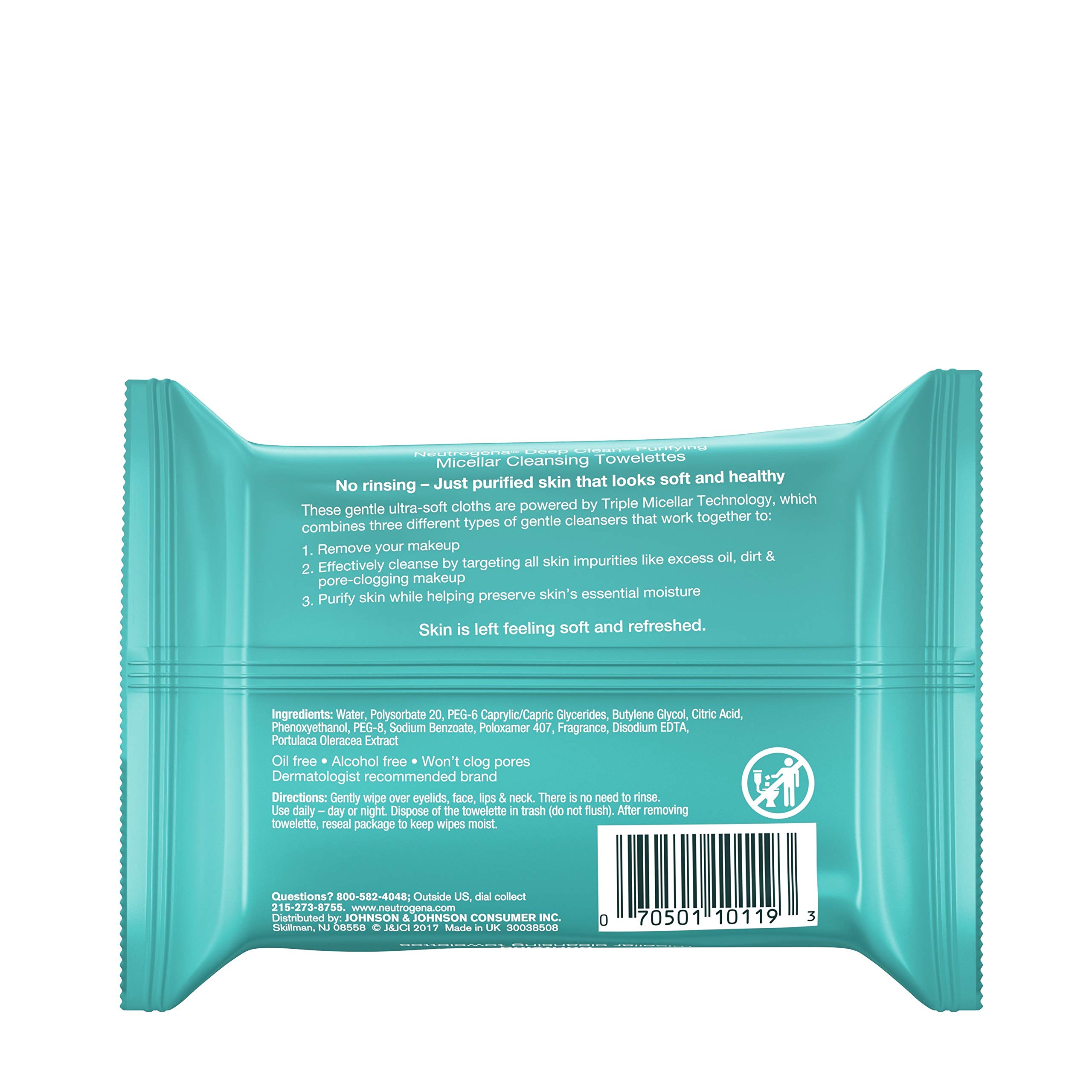 Neutrogena Deep Clean Purifying Micellar Cleansing Makeup Remover Wipes, 25 Count, Pack of 6