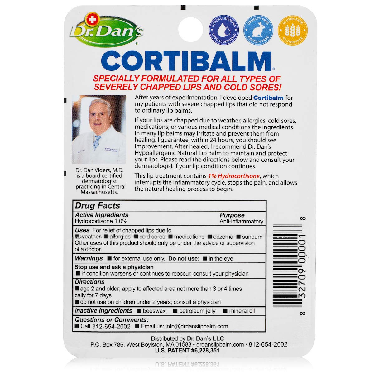 Dr. Dan's Cortibalm- 3 Pack- for Dry Cracked Lips - Healing Lip Balm for Severely Chapped Lips - Designed for Men, Women and Children