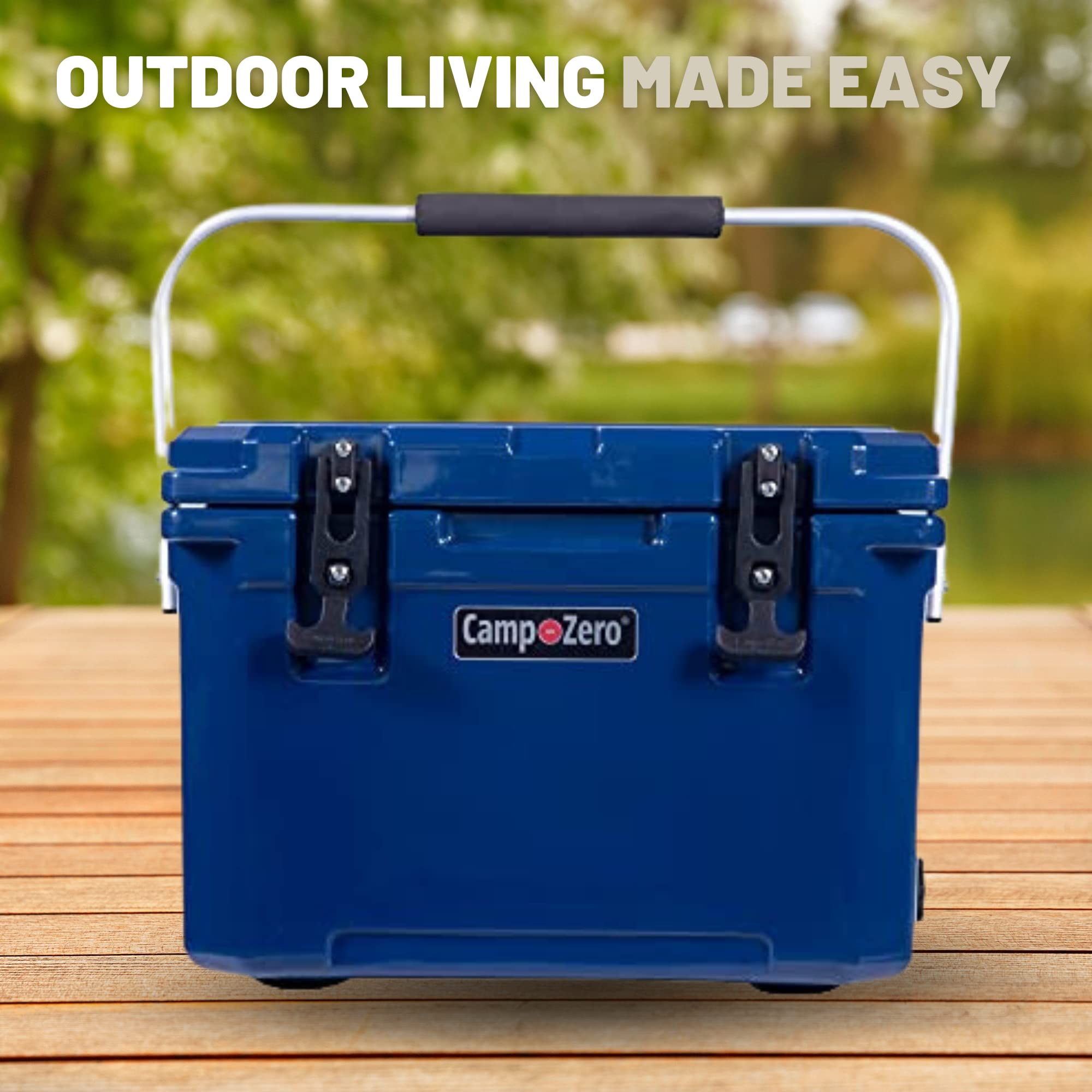 CAMP-ZERO 21 Quart Rotomolded Hard Cooler - Insulated Ice Chest with 4 Cup Holders - Bear-Proof Travel Ice Box for Beverage, Drink, BBQ, Fishing, Camping, Outdoor, Navy Blue