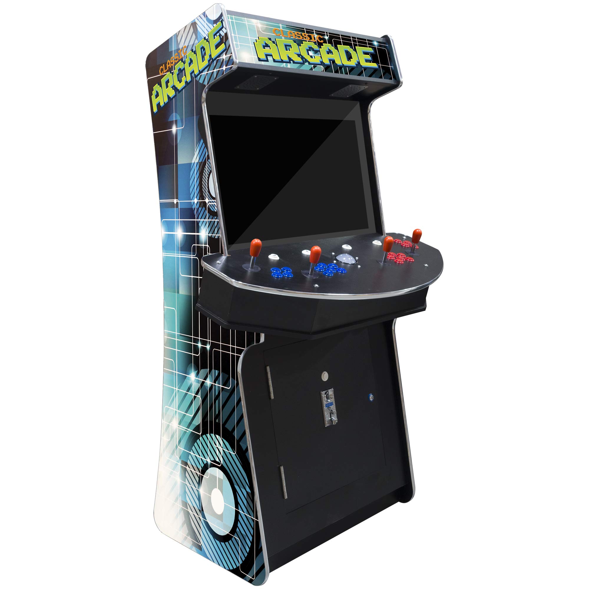 Creative Arcades Slim Full Size Stand-Up Commercial Grade Arcade Machine | 4 Player | 4500 Games | 32" LCD Screen | 4 Sanwa Joysticks | Trackball | 2 Stools Included | 3 Year Warranty