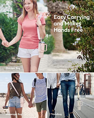 BILTRTE Water Bottle Carrier Bag Compatible with Stanley 40oz Tumbler with Handle, Water Bottle Holder with Adjustable Shoulder Strap for Hiking Travelling Camping (Rose Quartz, 40oz)