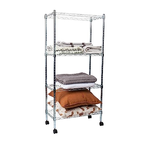 Mind Reader Alloy Collection Adjustable 4-Tier Industrial Storage Shelves with Wheels, Metal, 23.25" L x 13.5" W x 49.5" H, Silver