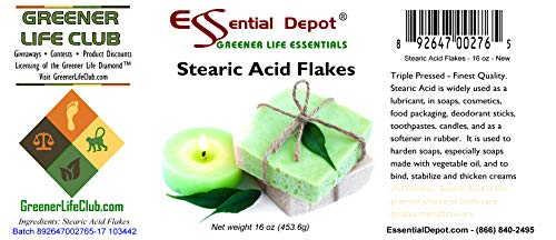 Stearic Acid - Triple Pressed - Vegetable Based - White Flakes - 1 lb. net wt - Safety Sealed HDPE Container with resealable Child Resistant Cap