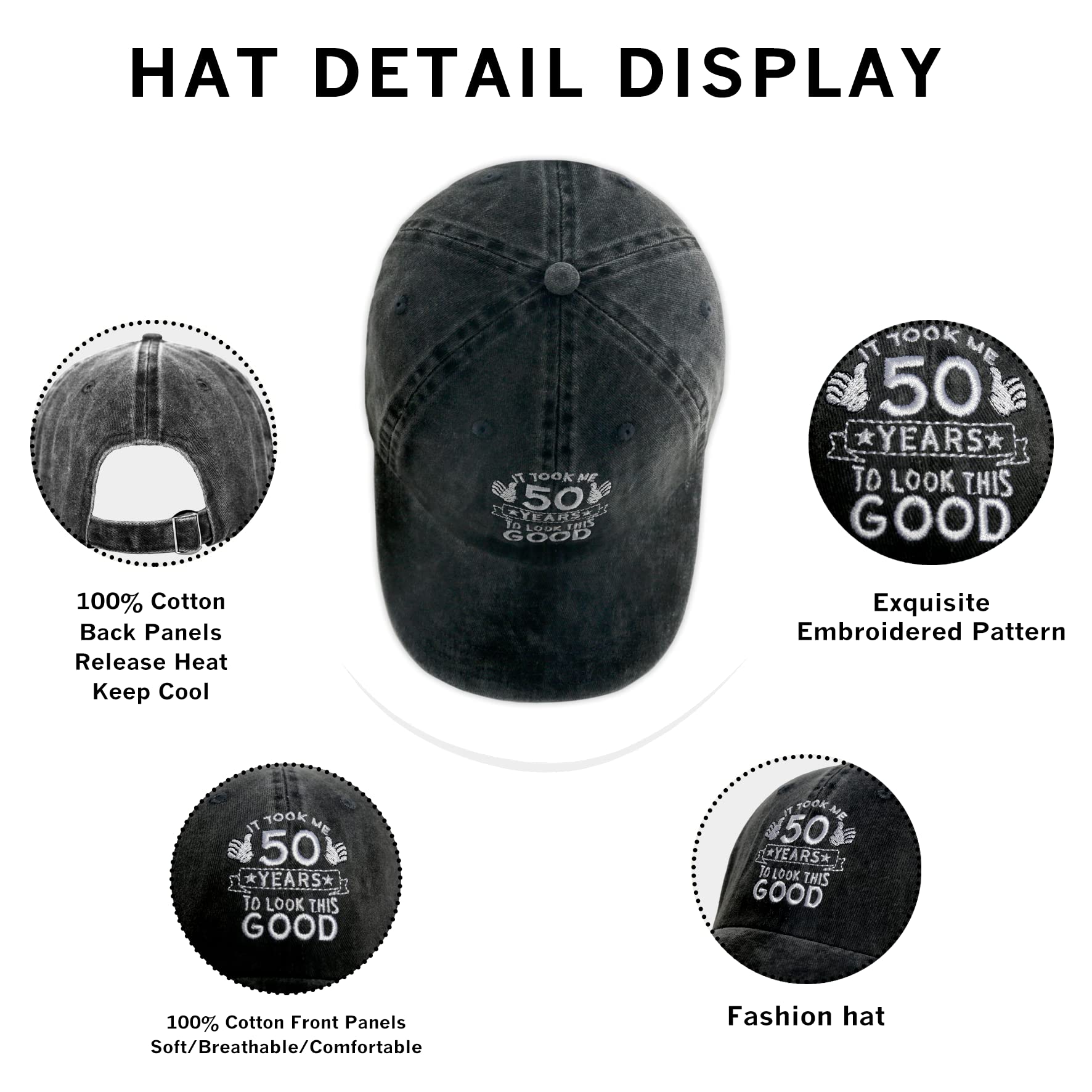 50th Birthday Gifts for Men Women-Vintage Washed Dad Hat-Adjustment Baseball Cap