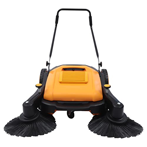 biniliubi 41" Industrial Walk-Behind Floor Sweeper Hand Push Sweeper 2 Brushes Industrial Walk Behind Street Pavement Cleaner for Outdoor Large Area