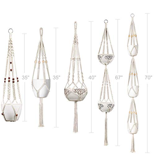 Mkono Macrame Plant Hanger Set of 5 Indoor Wall Hanging Planter Basket Flower Pot Holder Boho Home Decor Gift Box