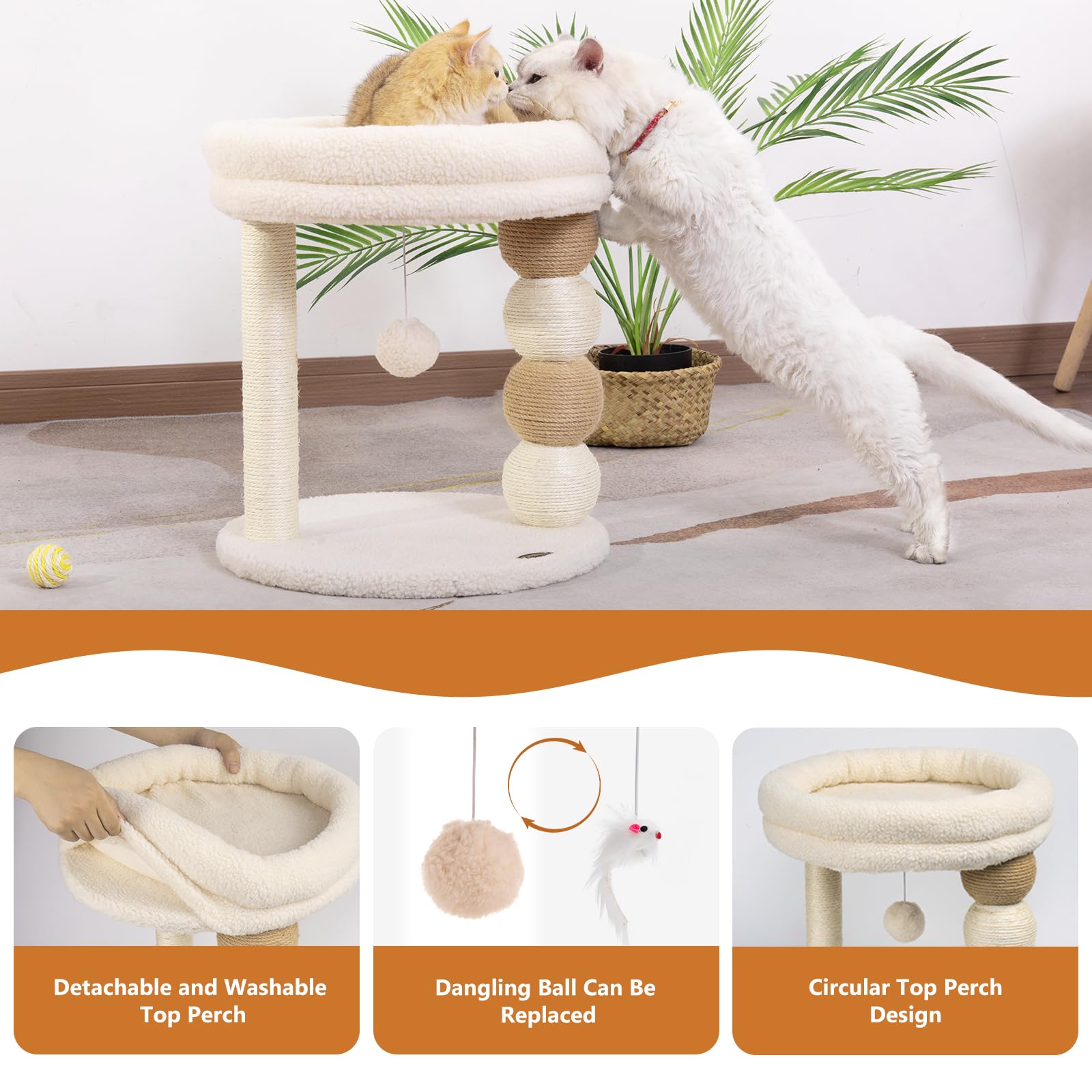 PawPalace Small Cat Tree for Indoor Cats with Large Cozy Plush Top Perch, Natural Sisal Scratching Posts for Kittens and Cats