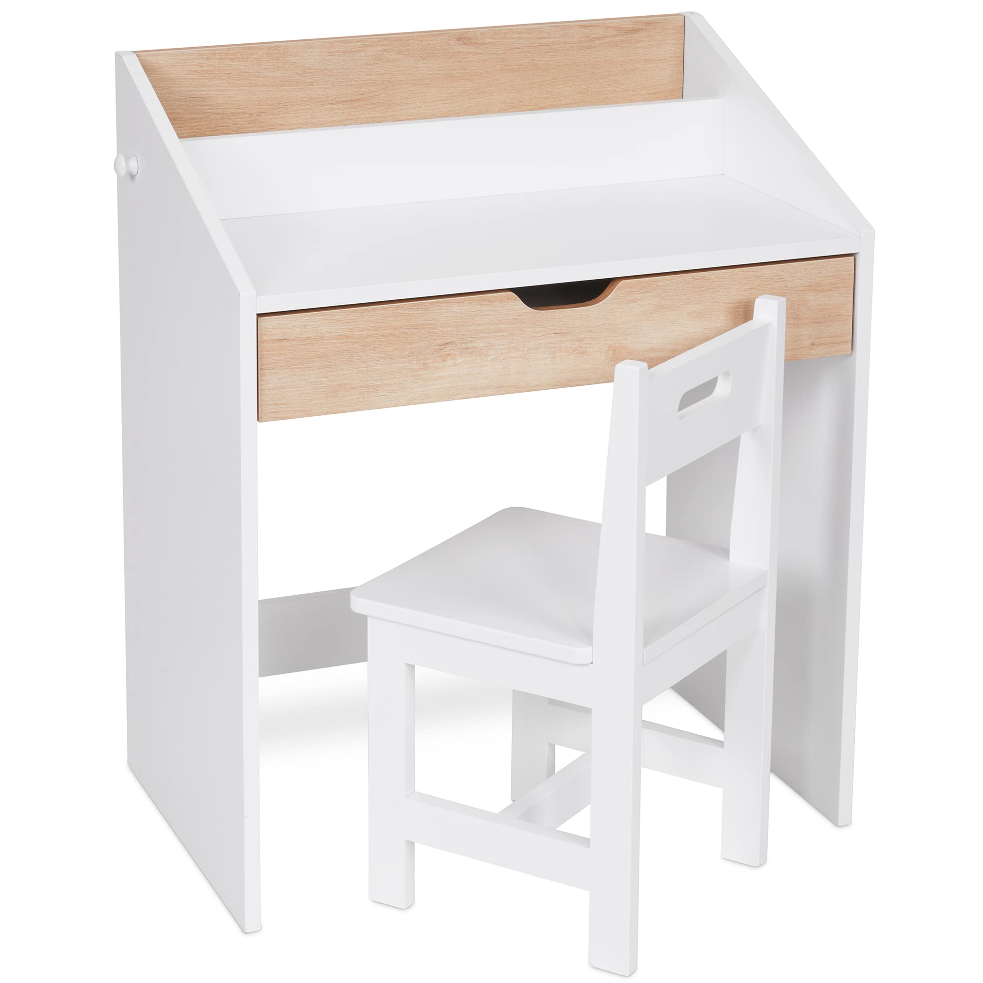 Lil' Jumbl Toddler Wooden Study Desk and Chair Set, Home School Learning Workstation with Writing Table, Storage Drawer, Tabletop Organizer & Hanging Hooks for Children Studying, Reading & Drawing