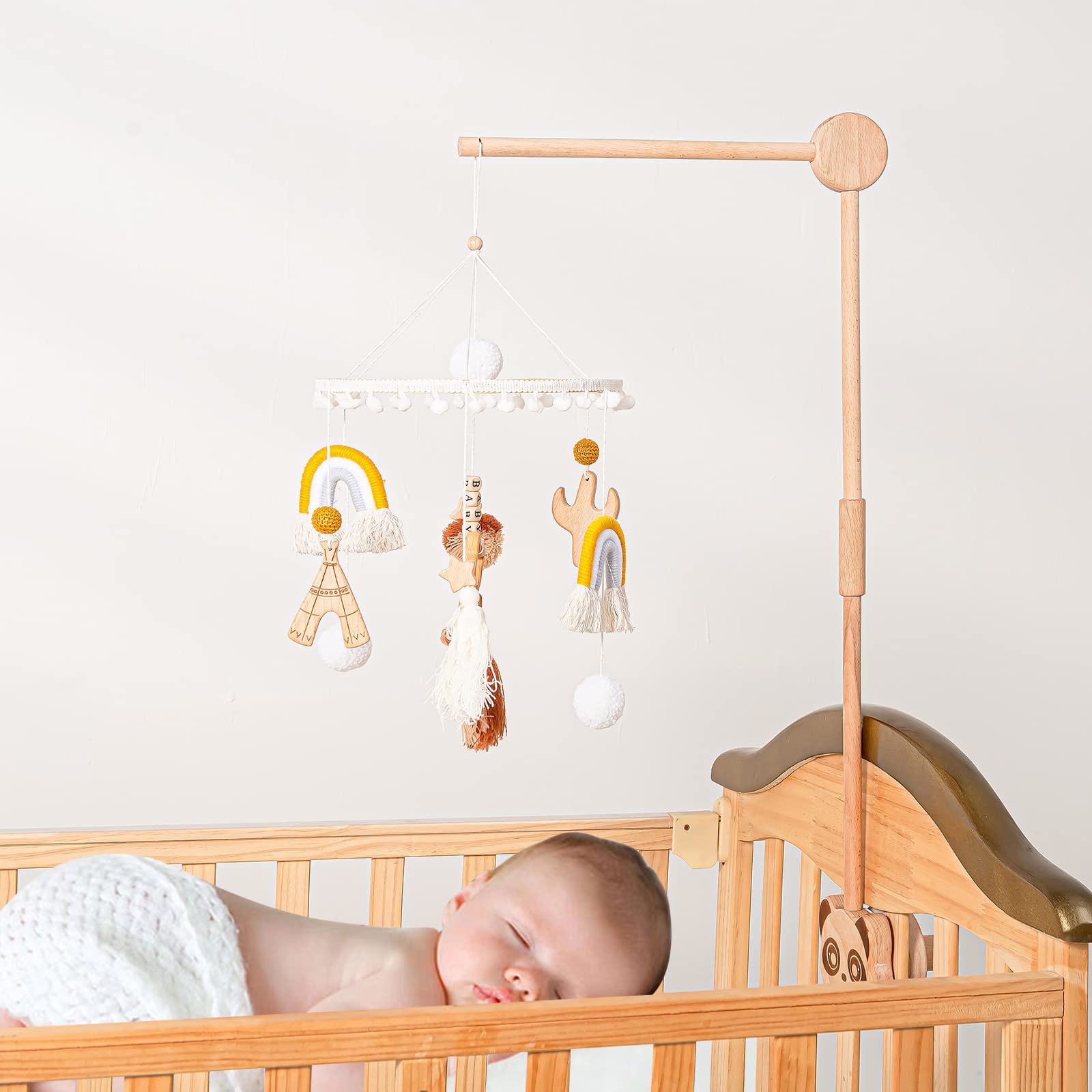 BABY REMEMBER Wooden Baby Crib Mobile Arm Panda-Shape Baby Mobile Holder 100% Beech Crib Mobile Hanger for Crib (Panda)