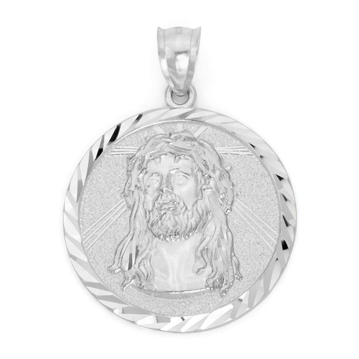 925 Sterling Silver Jesus Pendant Medallion, Diamond Cut Hip Hop Jewelry for Him