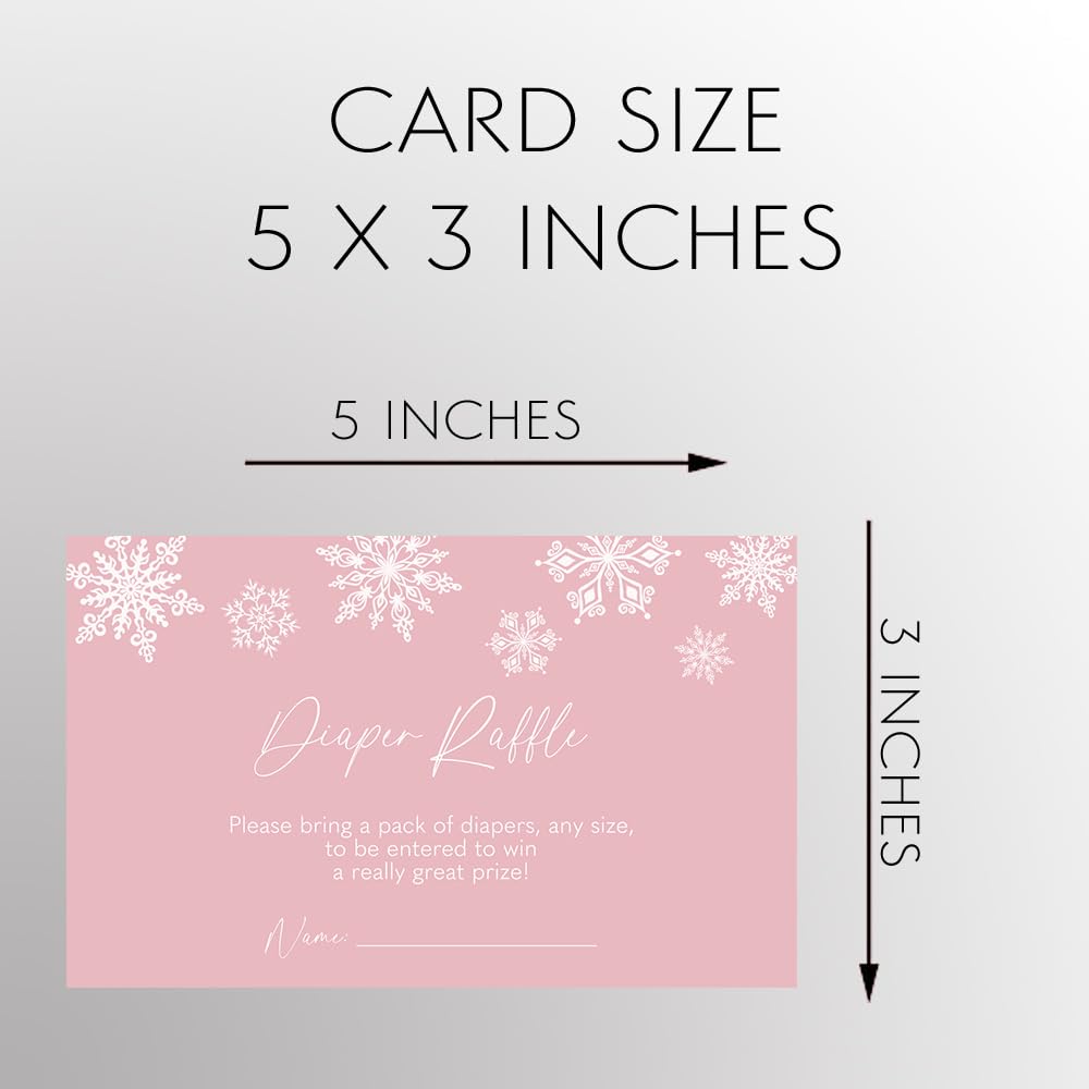 Winter Wonderland Diaper Raffle Tickets Girl Baby Cold Outside Snowflake Shower Insert Cards (50 Count)