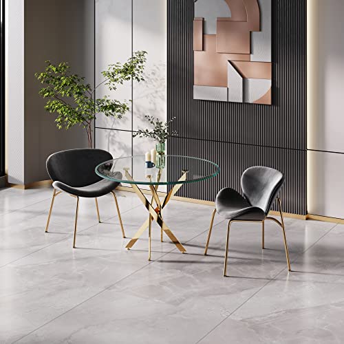 Binrrio 39" Round Dining Table, Modern Clear Beveled Edges Glass Top for 4 with Adjustable Stainless Steel Legs for Home Office Kitchen Dining Room (Gold)