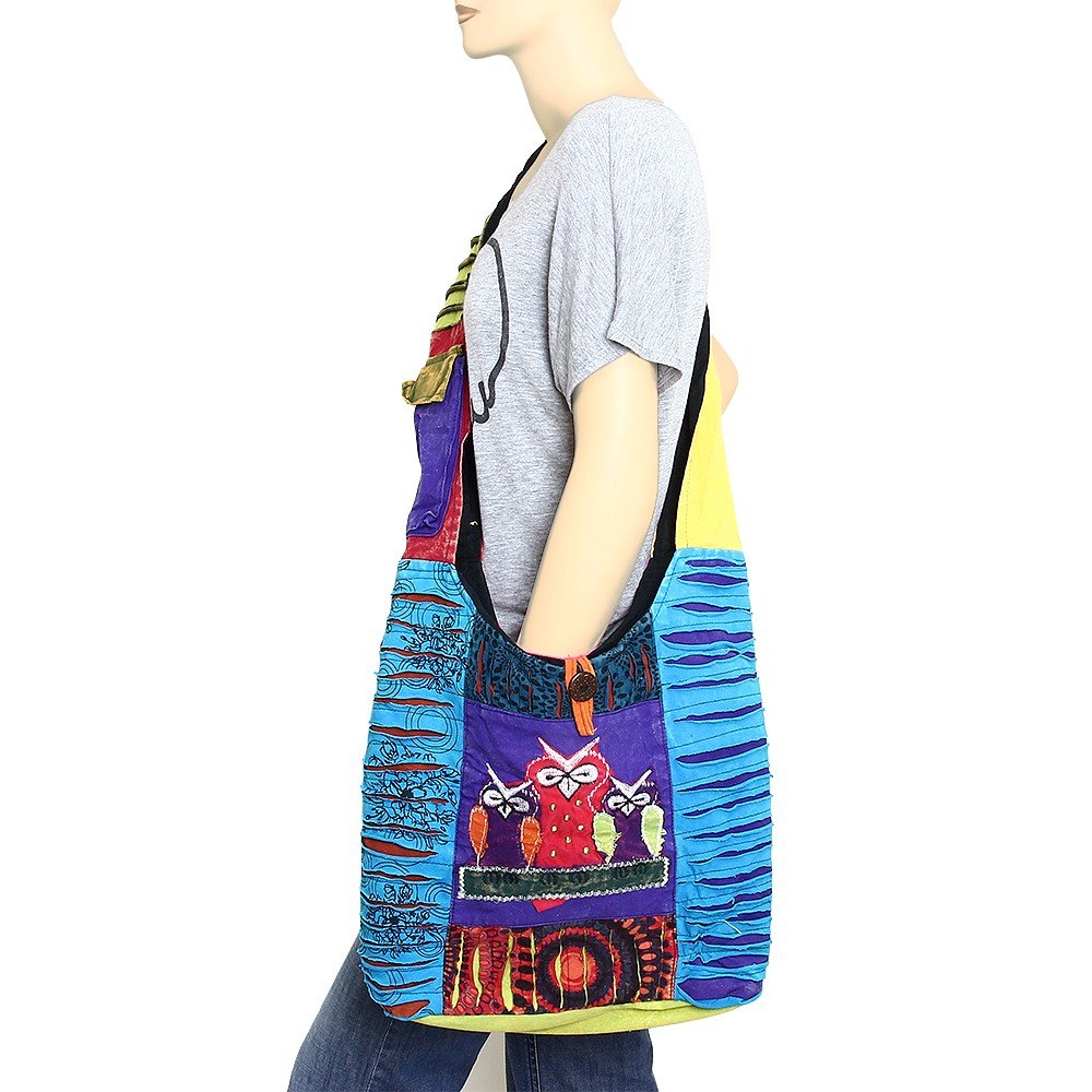 Bohemian Hippie Crossbody Shoulder Bag Sling Cotton Handmade Variety Patterns (2039 - Peace Sign)