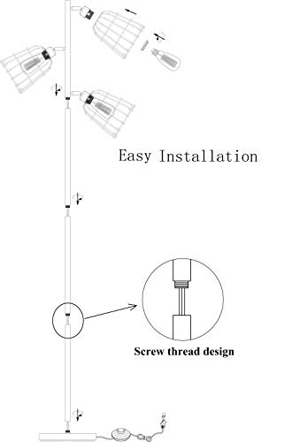 Modern Floor Lamp for Living Room Bright Lighting Tall Stand Up Lamp Farmhouse Rustic Industrial Black Tree Floor Lamps for Bedrooms, Office with Reading Light Standing Lamp