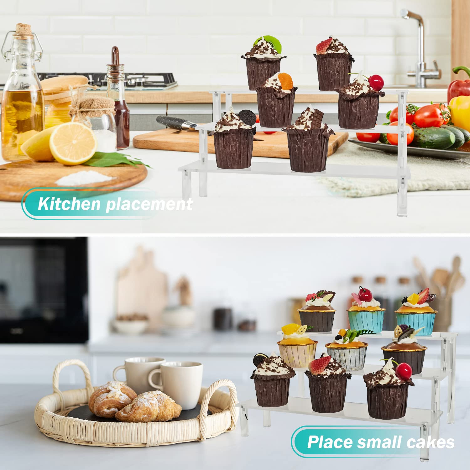 Acrylic Display Risers,Clear Shelf 3 Tier Cupcake Display Stand Steps for Food Desserts Stand Perfume Organizer Funko POP Collections,Small Mini Display Stand for Organizer and Decoration(12x8x6Inch)