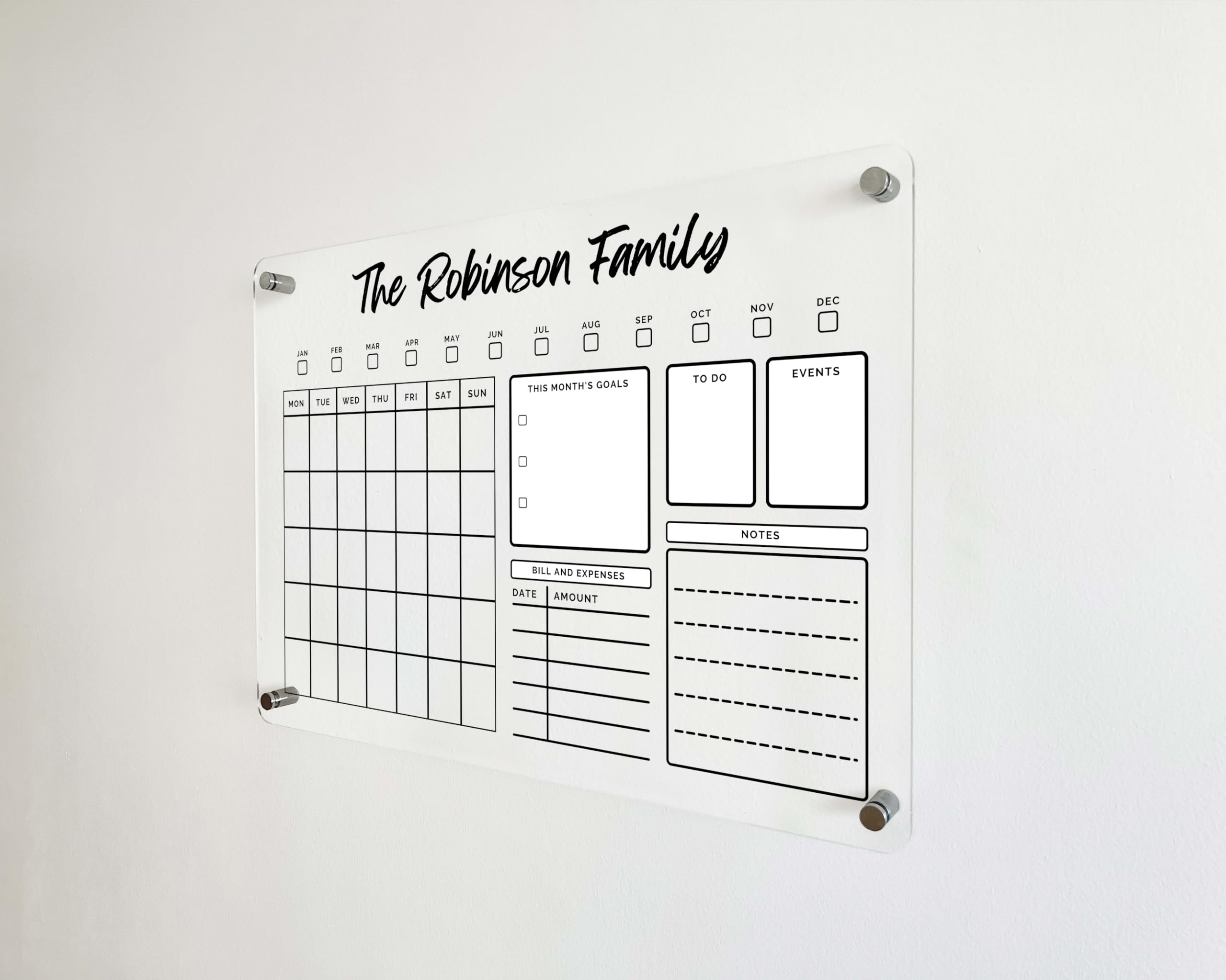 Acrylic Family Planner Wall Calendar - Personalized Calendar 2024, Personalized Dry Erase Board, Dry Erase Calendar, Monthly Weekly Calendar, Transparent