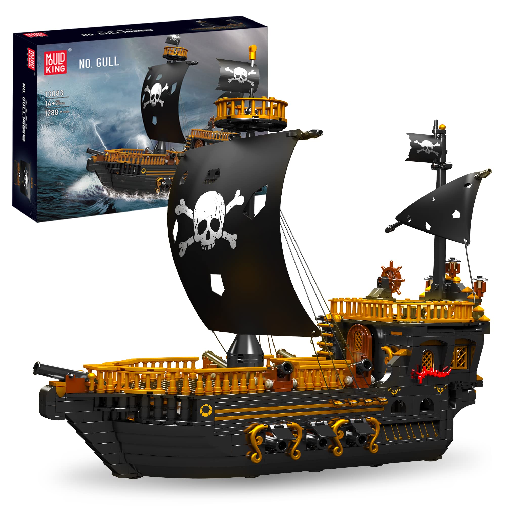 Addshiny Seagull No Gull Caribbean Pirate Ship Model Building Blocks Kit, MOC Boat Model Set Construction Assembly Toy for Kids and Teens (1288 PCS)