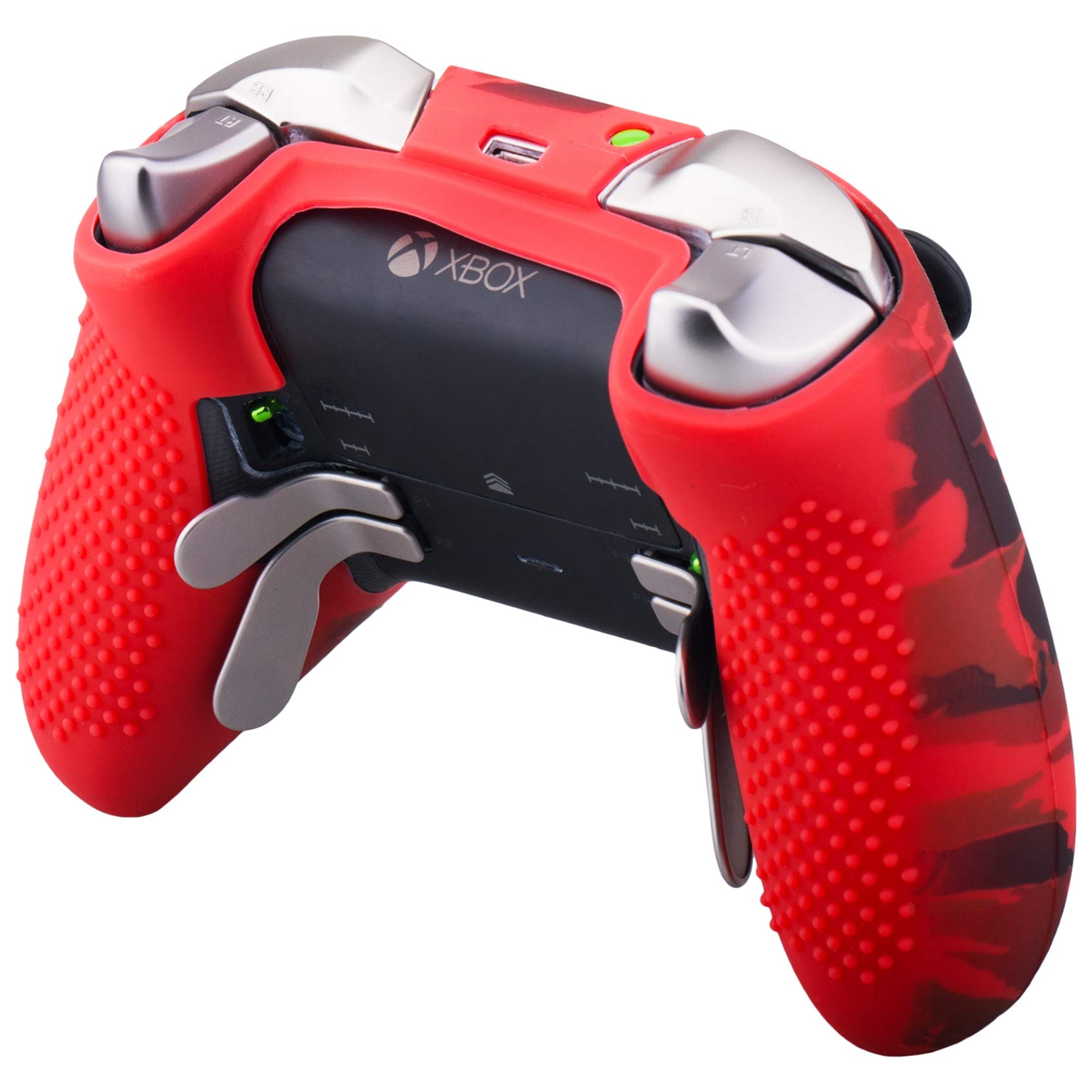 9CDeer 1 x Protective Customize Transfer Print Silicone Cover Skin Red + 6 Thumb Grips Analog Caps for Xbox One Elite Controller Compatible with Official Stereo Headset Adapter