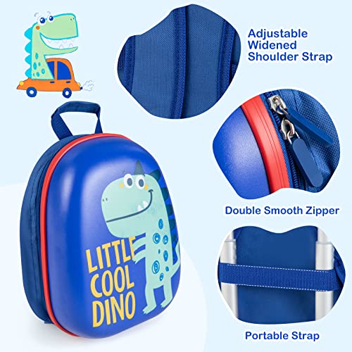 Olakids Kids Luggage Set, 12ββ Travel Backpack and 18ββ Carry on Suitcase with Rolling Spinner Wheels for Children Boys Girls, 2 Pcs Trolley Case Gift for Toddlers (Blue Dinosaur)