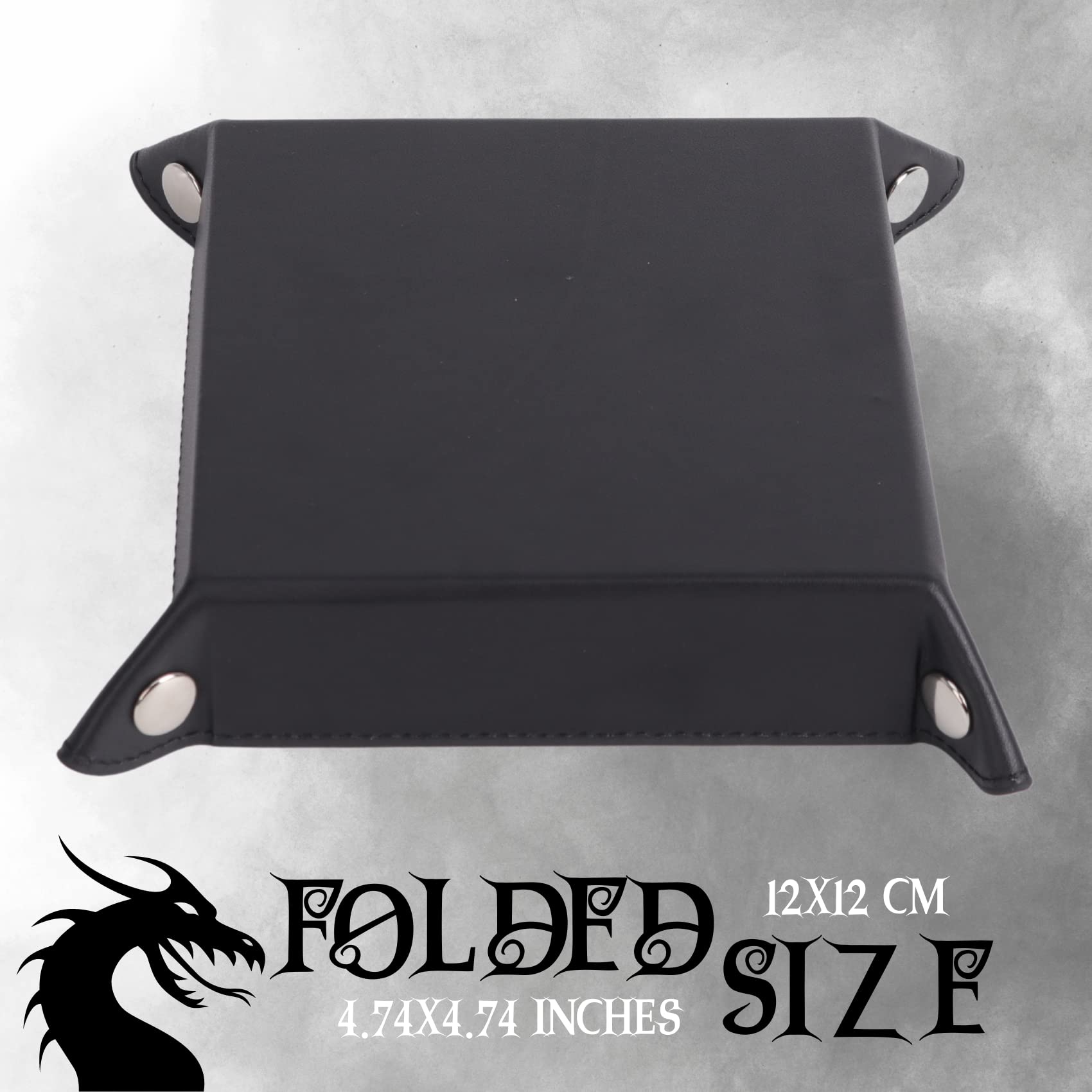 Dragon Dice Tray for RPG, Role Play Games, Table Top Gaming, Folding PU Storage Tray, Initial Leather Tray, Personalized Portable Organizer, Tray 4.75 Inches, Black Dragon Letter C