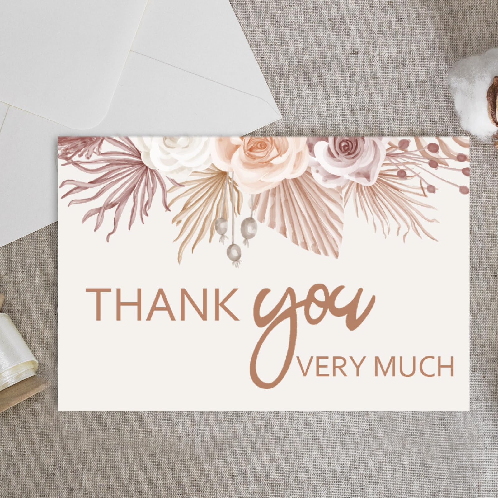 AnyDesign Boho Floral Thank You Cards Bulk 36 Pack Boho Rose Bouquets Note Cards with Envelope Stickers Flower Blank Cards for Wedding Bridal Shower Baby Shower Birthday Party, 4 x 6 Inch