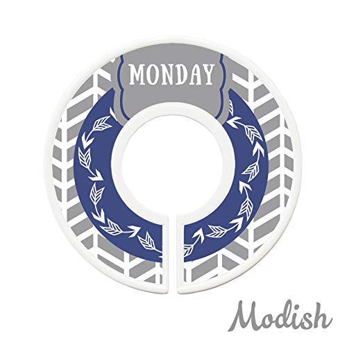 Modish Labels, Weekly Clothes Organizer, Days of The Week Closet Organizer System, Daily Closet Organizer, Closet Dividers, School Clothes Dividers (Navy Arrows)