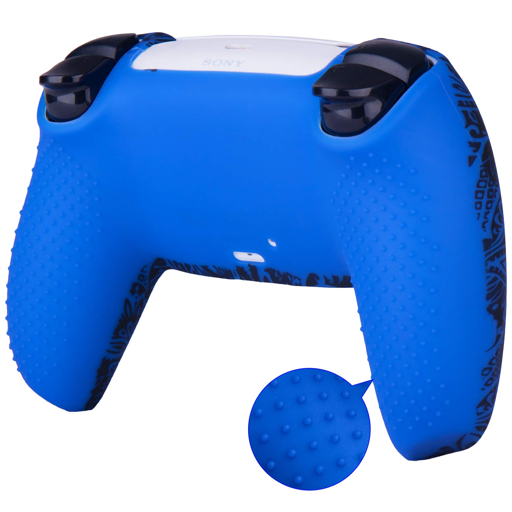 9CDeer 2 Pieces of Silicone Transfer Print Protective Cover Skin + 10 Thumb Grips for Playstation 5 / PS5 Controller Foliage Red & Blue