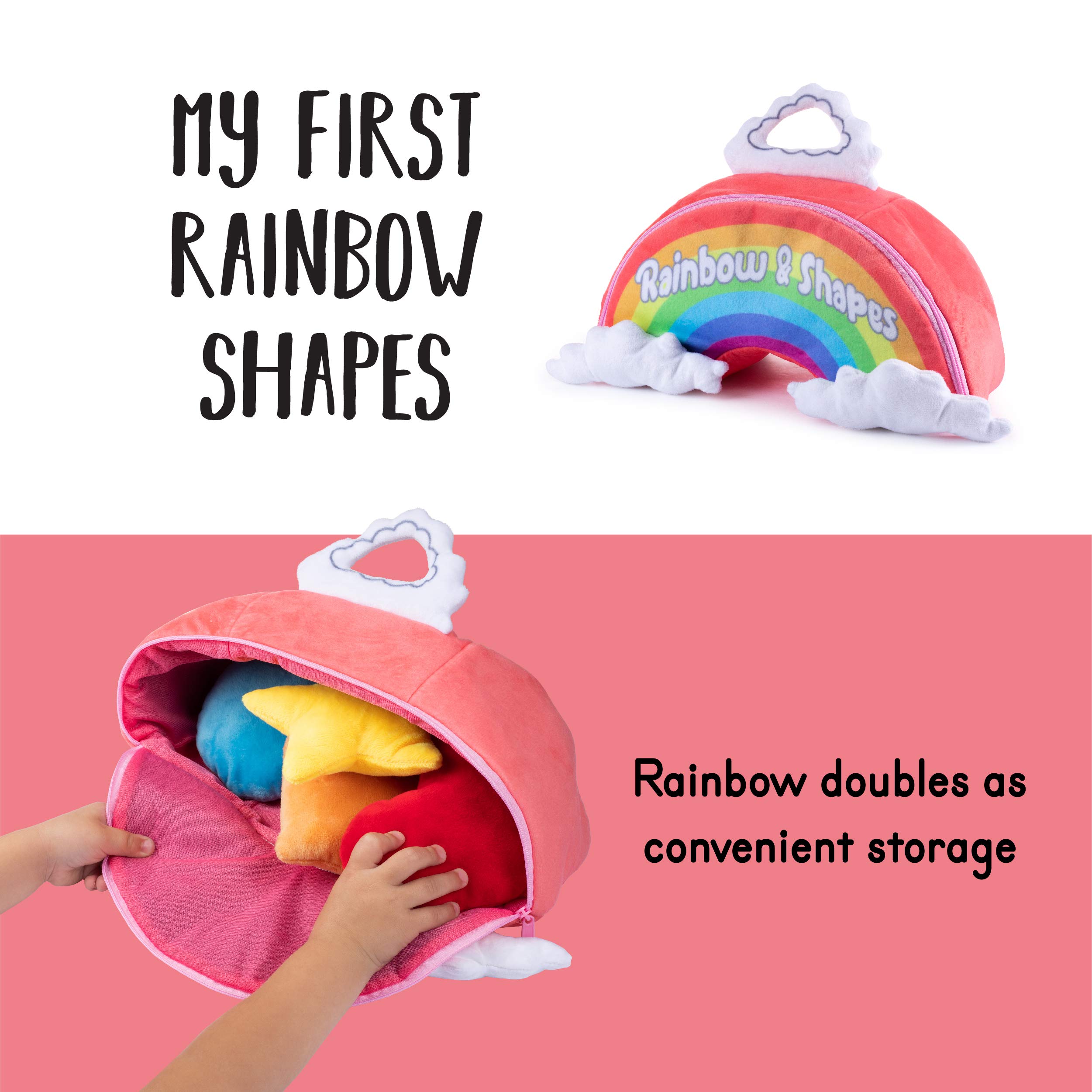Talking Plush Rainbow & Shapes Toy Set | Includes 4 Talking Soft Shapes | Star, Heart, Circle, and Square with A Plush Rainbow Carrier | Great Gift for Baby and Toddler Girls or Boys