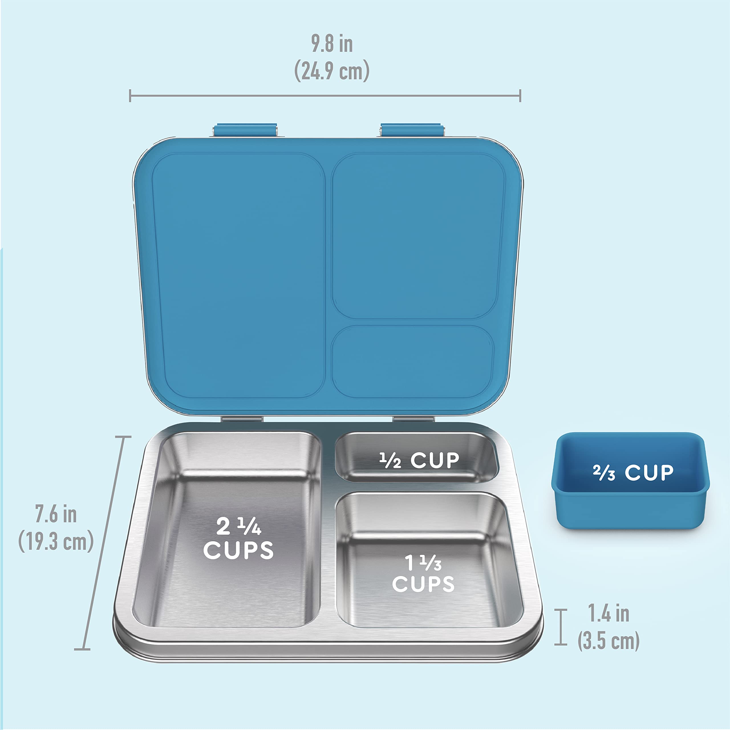 Bentgo® Kids Stainless Steel Prints Leak-Resistant Lunch Box - New Improved 2022 Bento-Style with Updated Latches, 3 Compartments & Bonus Container - Eco-Friendly, Dishwasher Safe, BPA-Free (Dinosaur)