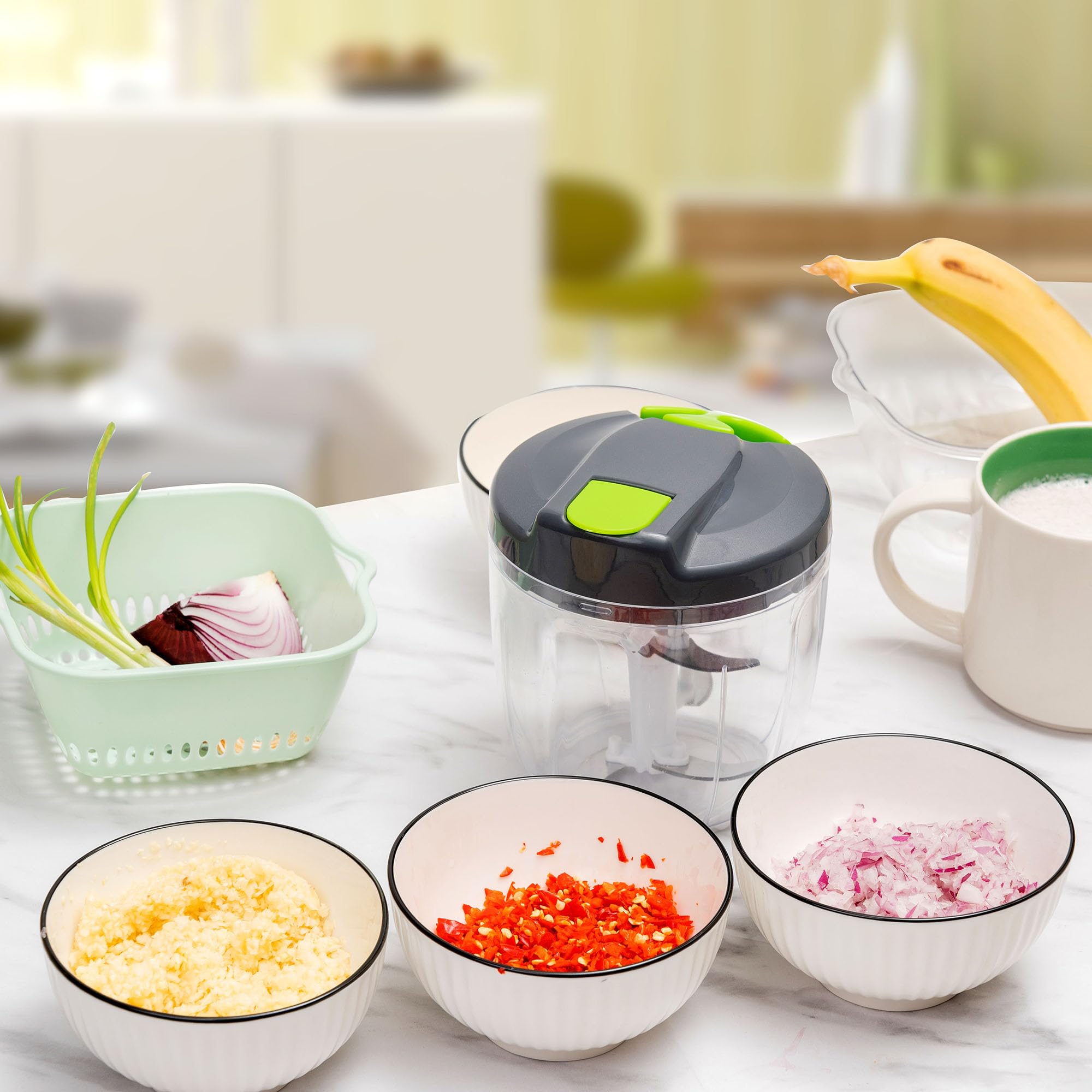Sifenma Manual Food Processors & Chopper with Cover and Handle, Manual Onion Chopper Slicer Cutter, Vegetable Chopper, Suitable for Garlic Carrots Onions Peppers Fruits Mincing.(900ML)