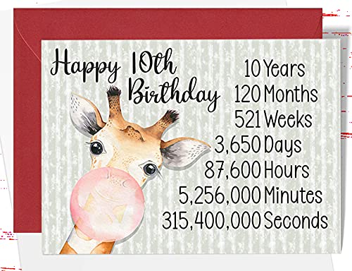 Audacious Cards 10th Birthday Card - Birthday Card Years, Months, Weeks, Days, Hours, Cute Card for 10 Year Old