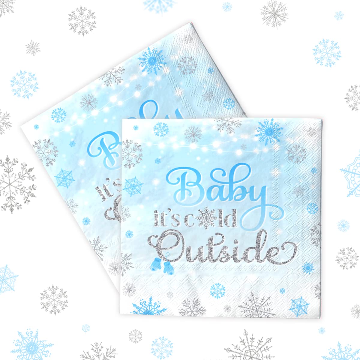 Baby It’s Cold Outside Baby Shower Decorations-40Pcs Blue Baby Shower Napkins Winter Wonderland Snowflake Frozen Paper Napkins Baby It’s Cold Outside Party Supplies for Boy (Blue)