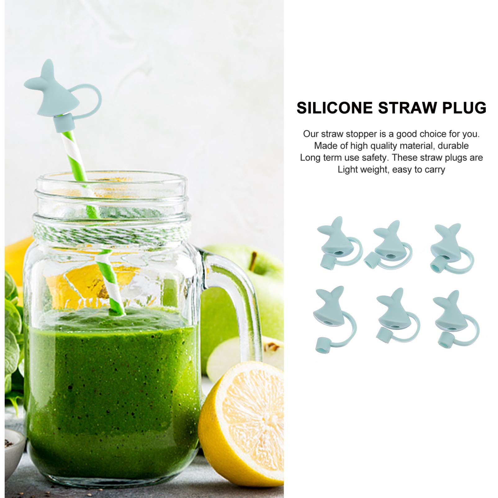 Amosfun 6Pcs Silicone Straw Tips Cover Cute Straw Cover Cap Straw Toppers Dolphin Tail Straw Cap Cover Straw Plug for Drinking Straws Party Gifts