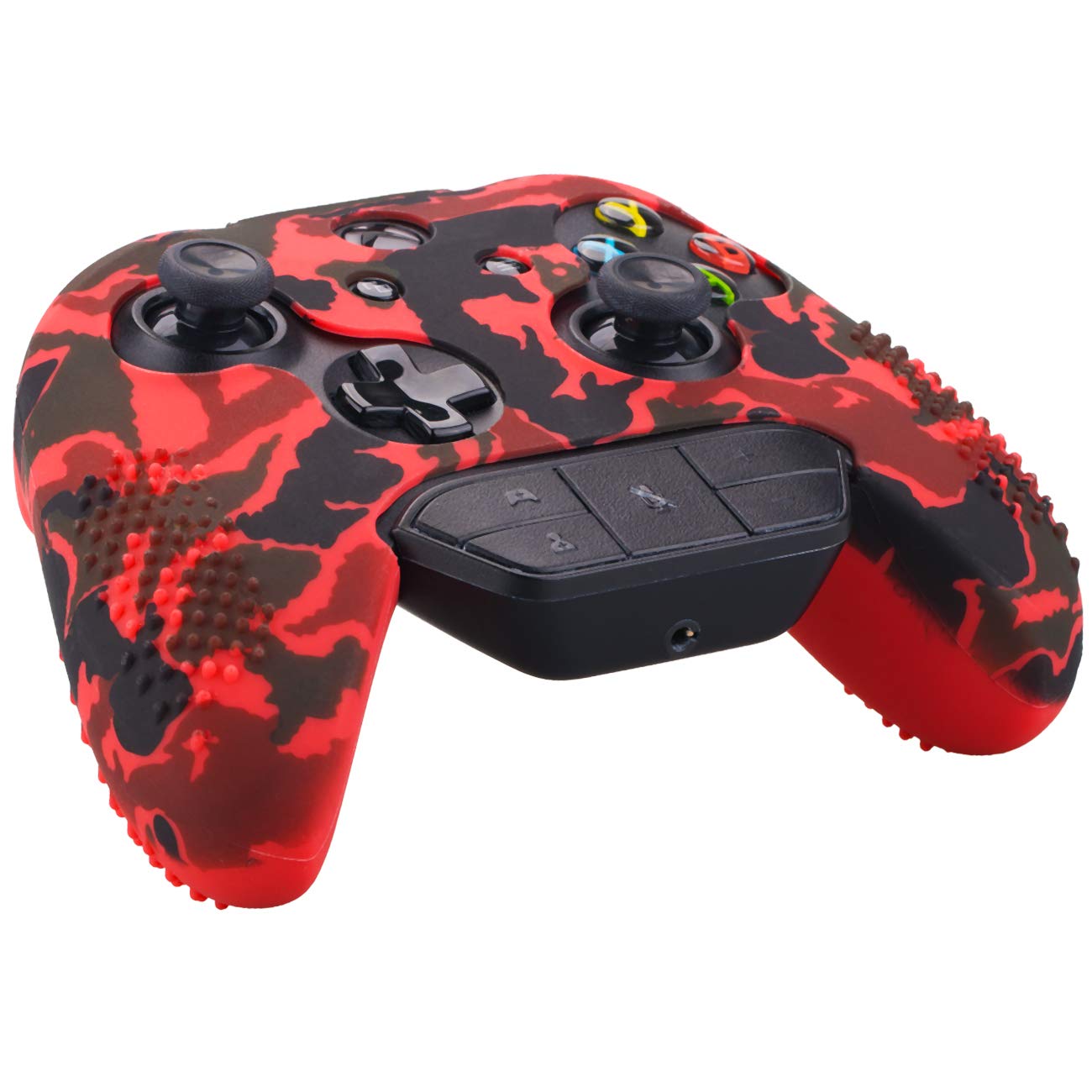 9CDeer Studded Protective Customize Transfer Printing Silicone Cover Skin Sleeve Case + 8 Thumb Grips Analog Caps for Xbox One/S/X Controller Camouflage Red Compatible with Official Stereo Headset