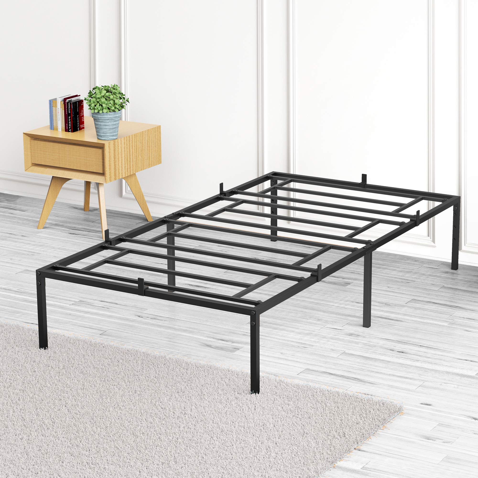 Alkmaar Twin Bed Frame,14 Inch Black Metal Twin Bed Frame,No Box Spring Needed Twin Size Platform Bed Frame (Twin), Queen