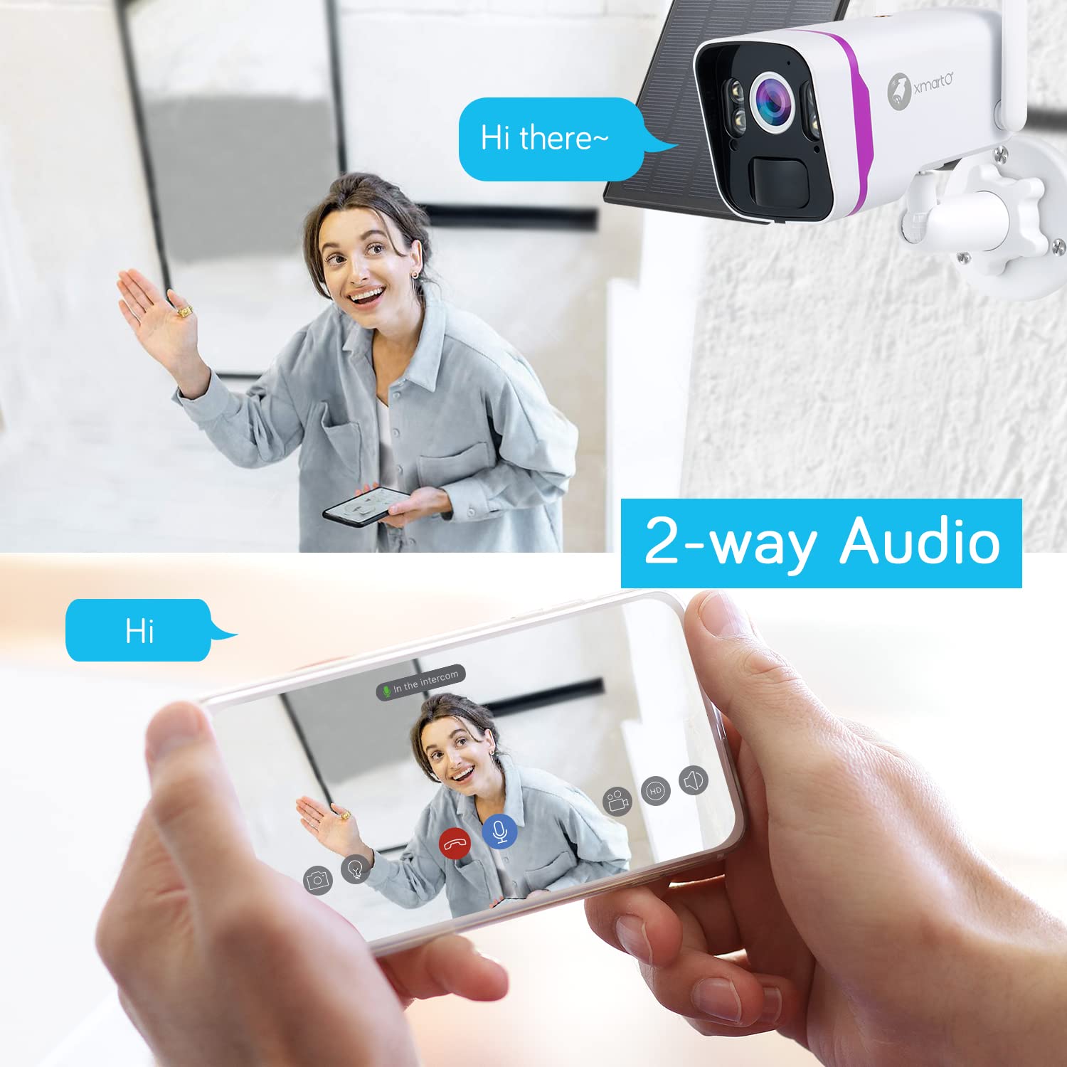 XMARTO 100% Wire-Free 4MP HD Solar Security Camera Wireless for Home Surveillance (All-Weather Solar Charge, AI Motion Detection, Spot Light and Siren, SD, NVR & Cloud Storage)