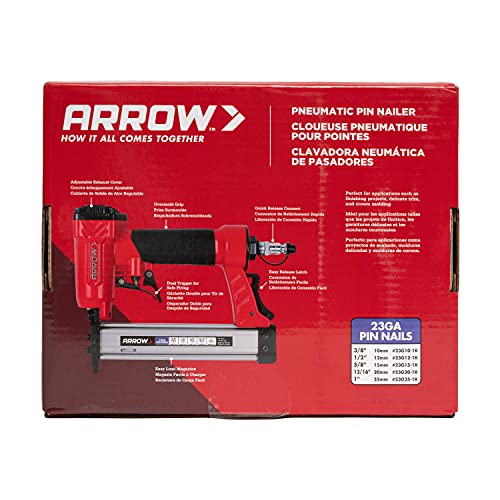 Arrow PT23G 23 Gauge Compact Pneumatic Pin Nail Gun, Oil-Free, Fits 3/8”, 1/2”, 5/8”, 13/16” and 1” Nails
