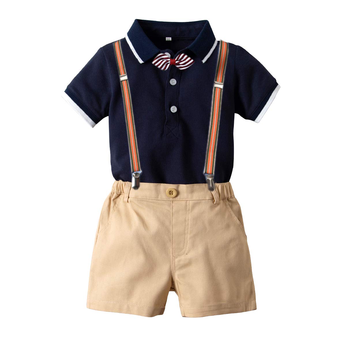 Carlstar Baby Boys Gentleman Outfit Suits,Infant Boys Short Pants Set,Short Sleeve Romper Shirt+Suspender Pants+Bow Tie (Spaceship, 9-12M)
