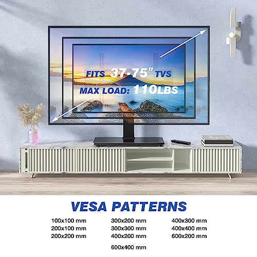Rfiver Universal Swivel TV Stand Table Top TV Stand for 37-65,70,75 Inch LCD LED TV up to 110 lbs -Height Adjustable Center Pedestal Stand Replacement with Heavy Duty Tempered Glass Base