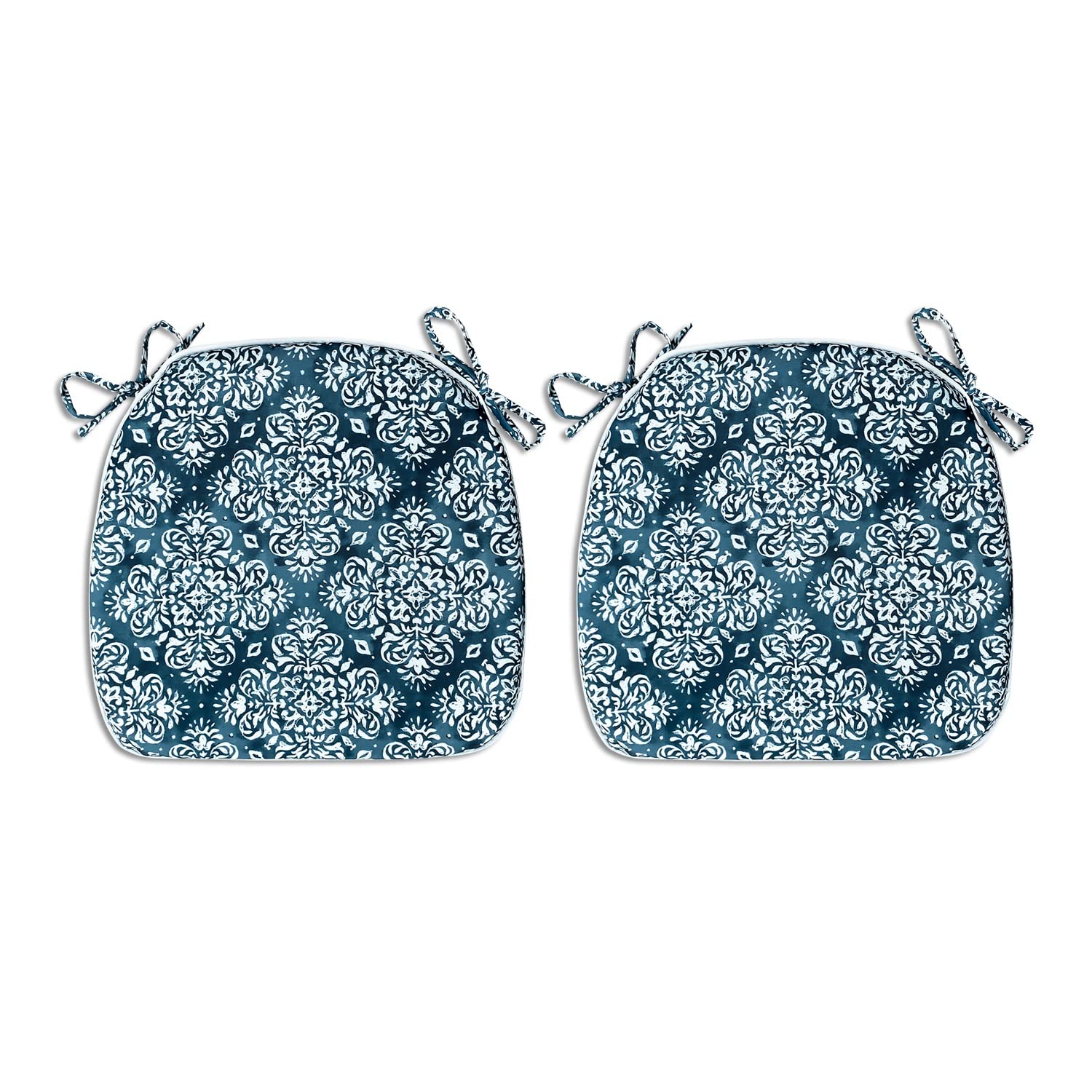 FBTS Prime Outdoor Seat Cushions Set of 2 Patio Chair Cushions with Ties 16x17 Inch Blue Geometry U-Shape Chair Pads for Outdoor Patio Furniture Garden Home Office