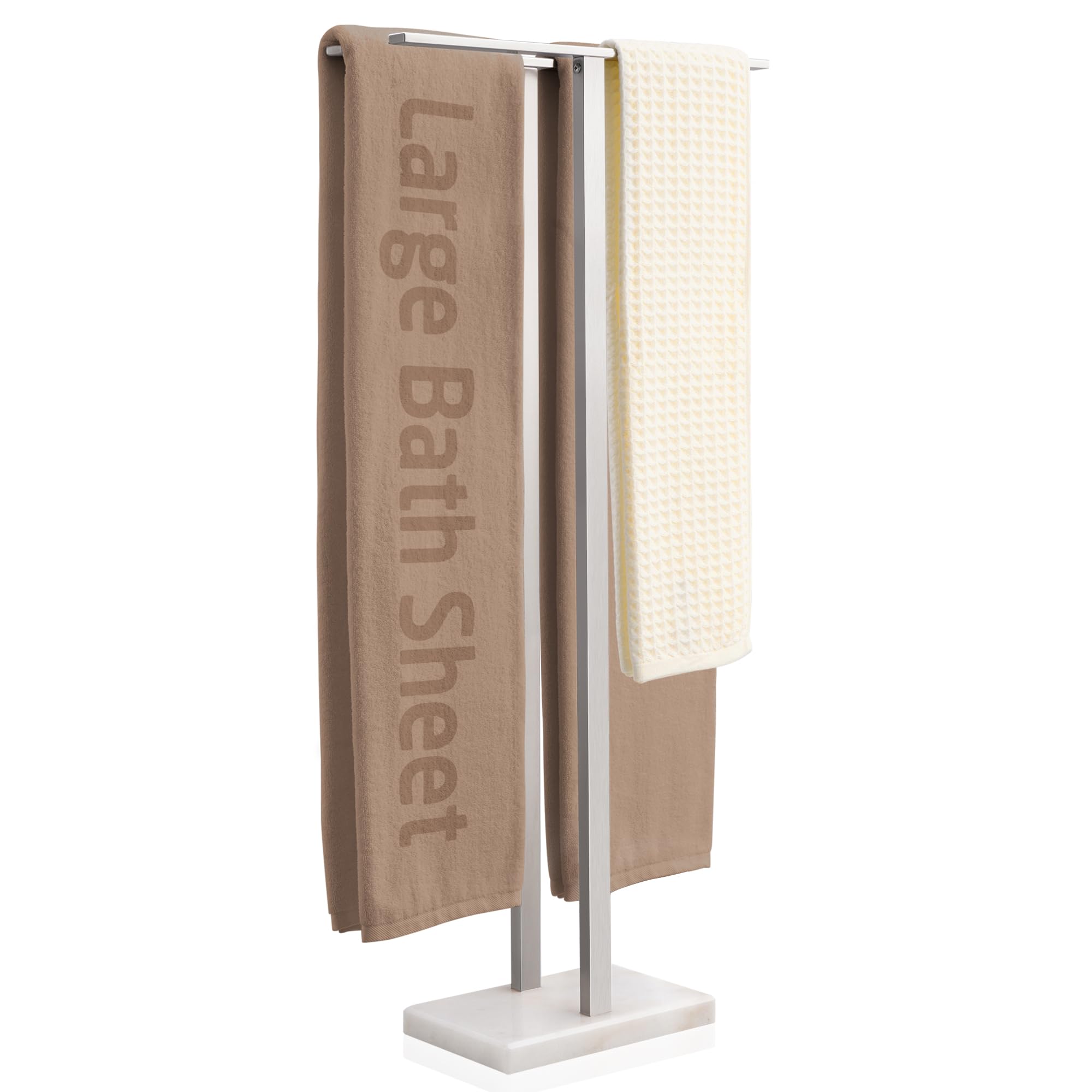 KES Standing Towel Rack for Bathroom, Free Standing Towel Rack Bathroom Floor with Weighted Marble Base 2-Tier, Extra High Thick Double Bath Towel Holder 18/8 Stainless Steel Brushed Finish, BTH232-2