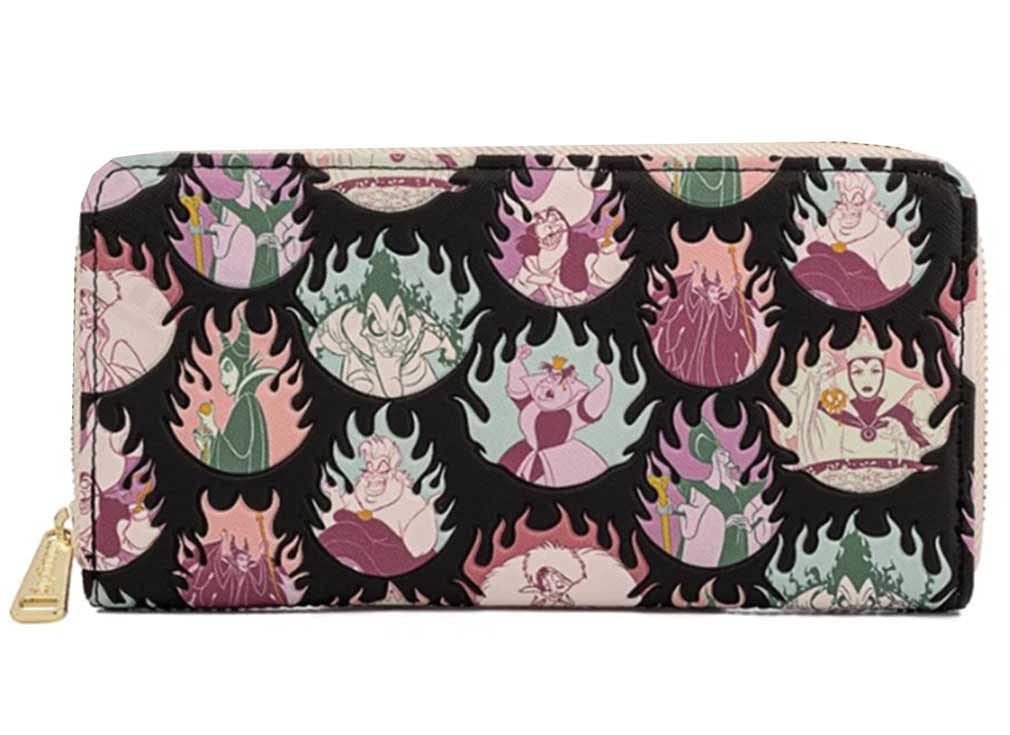 Loungefly Disney Villains Pastel Flames All Over Print Zip Around Wallet