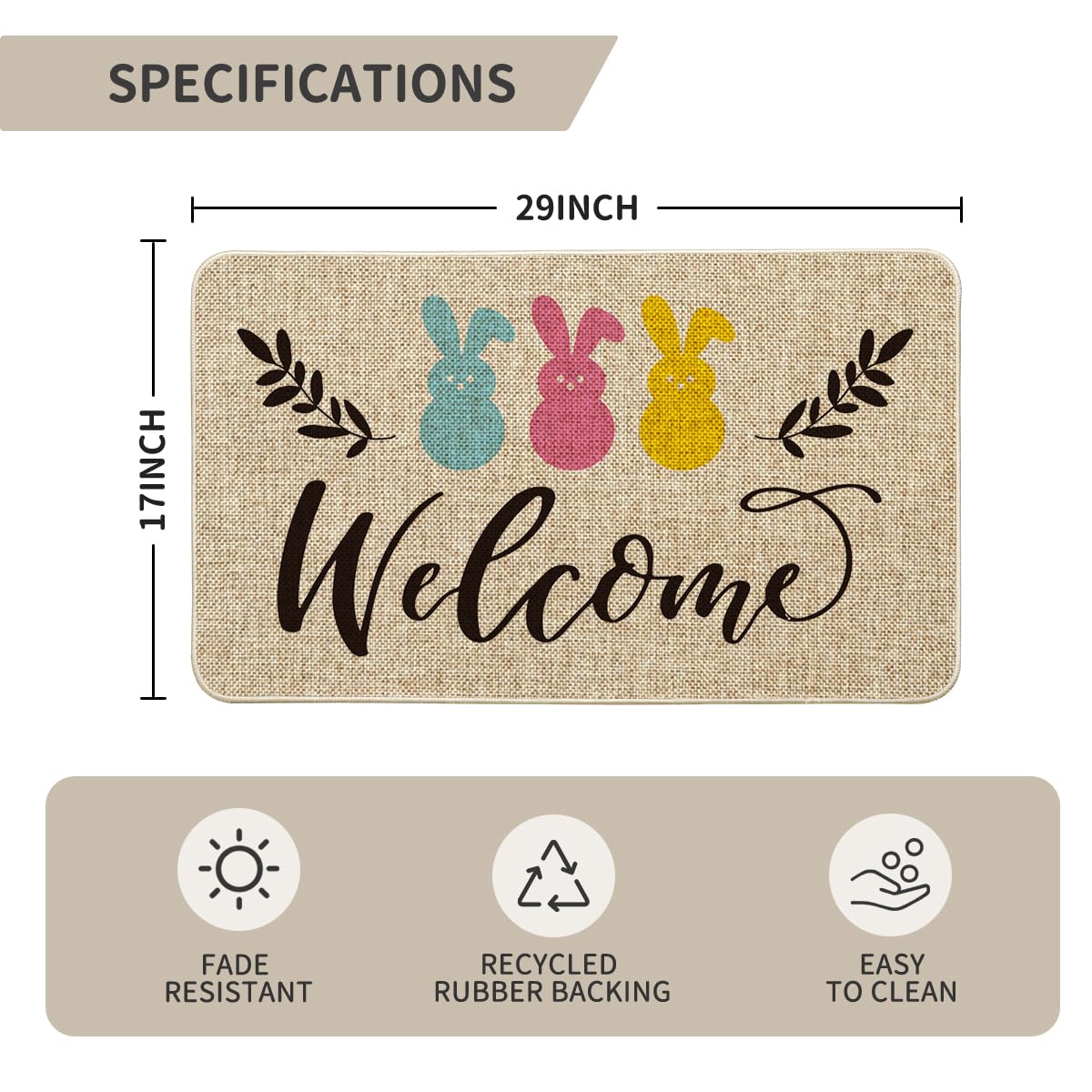 Artoid Mode Welcome Easter Rabbits Decorative Doormat, Seasonal Spring Easter Holiday Low-Profile Floor Mat Switch Mat for Indoor Outdoor 17 x 29 Inch
