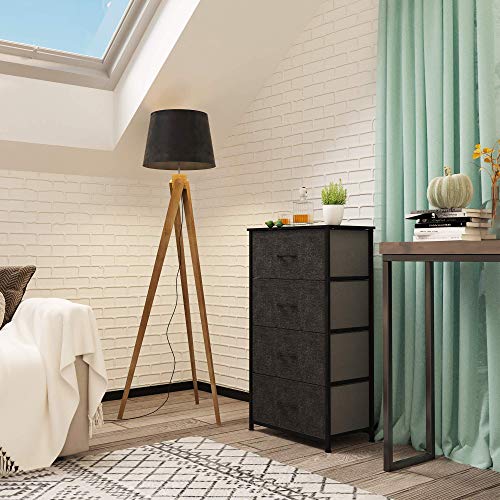 YITAHOME Storage Tower with 4 Drawers & Wooden Top (Black Grey) & Storage Dresser, Wide 5 Drawers, Black Grey