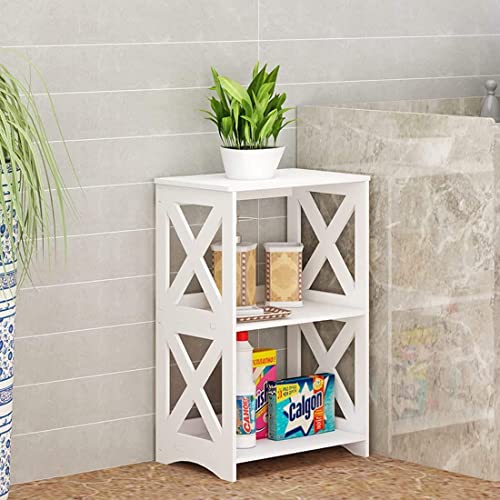 RIIPOO End Bedside Table 3 Tier, White, Bathroom Nightstand Shelf for Small Spaces, Living Room, Office, Dorms