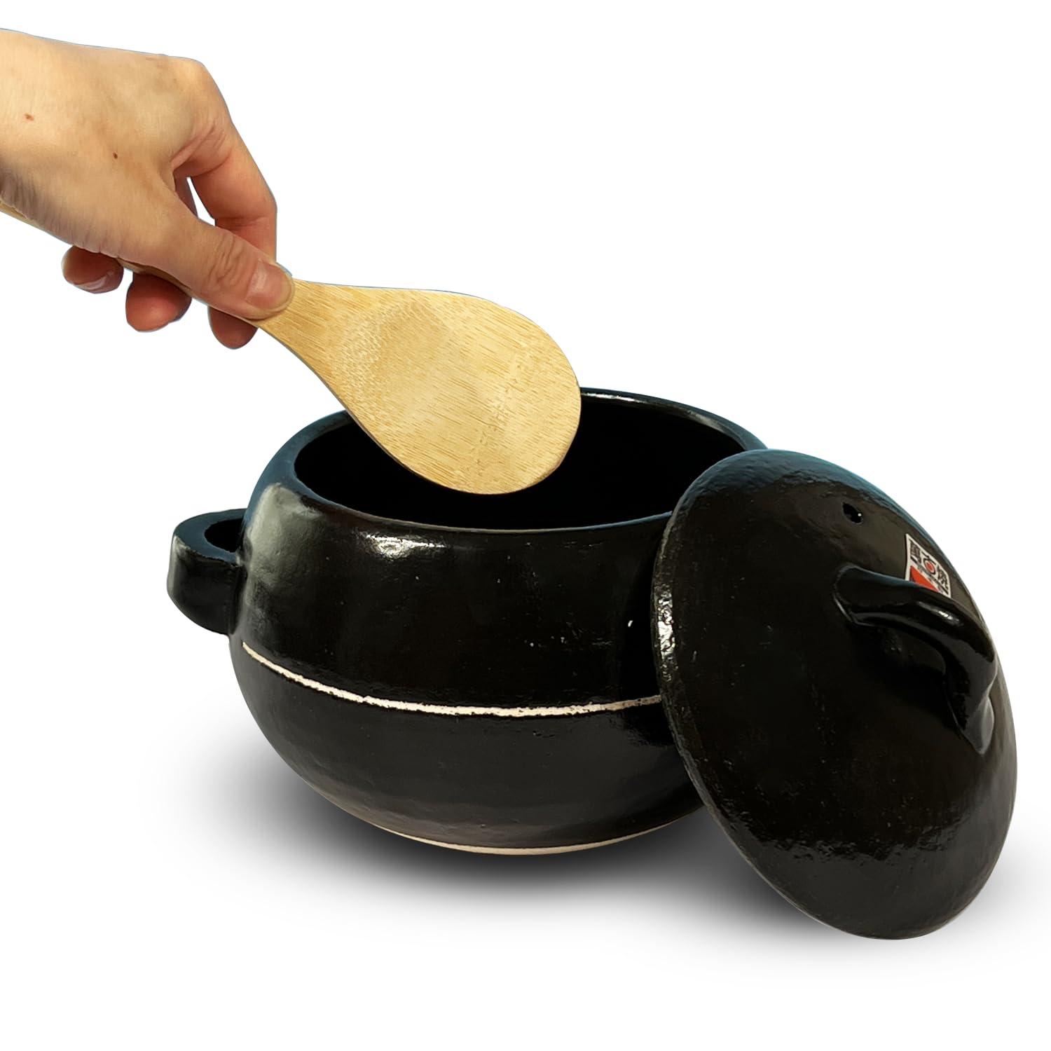 Donabe Rice Cooker-Banko Ware Cray Pot- For 2-3 Cups, Rice cooker and rice scoop pot stand with English Manual Value Set, Microwave and Oven Safe Earthenware Made in Japan.